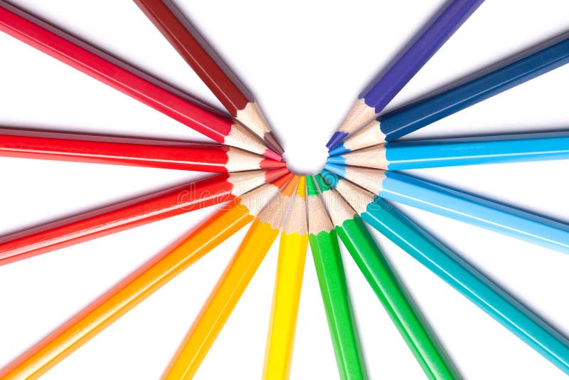 Circle or Semicircle of Colored Sharp Pencils Spouts in the Center on a ...