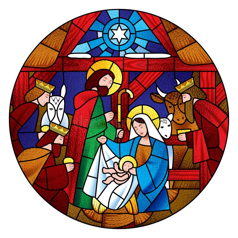 Circle Shape with the Birth of Jesus Christ Scene in Stained Glass ...