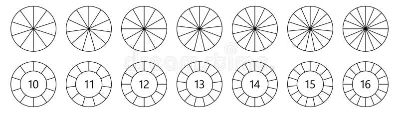 Circle Shape Divided into Equal Segments, Version with 10 To 16 Parts, Can Be Used As ...