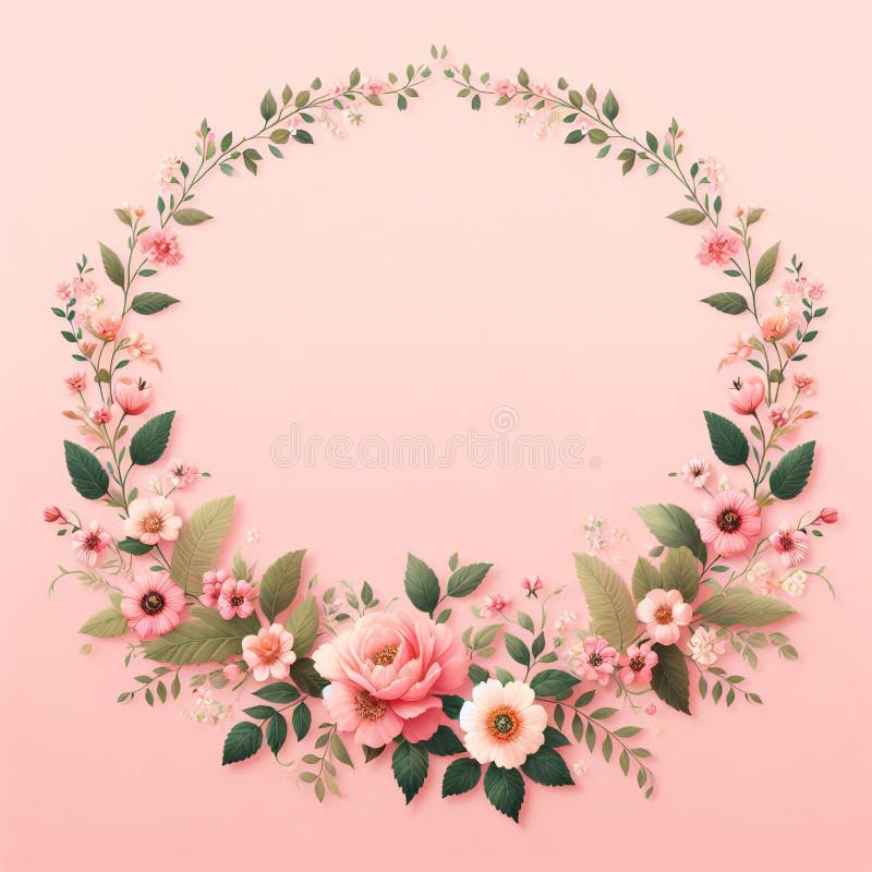 Circle Shape Floral Border Frame Design with Pink Background Stock ...