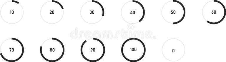 Circle Shape Progress Indicator Icons Set with 10 Steps. Collection of Circular Progress Bars ...