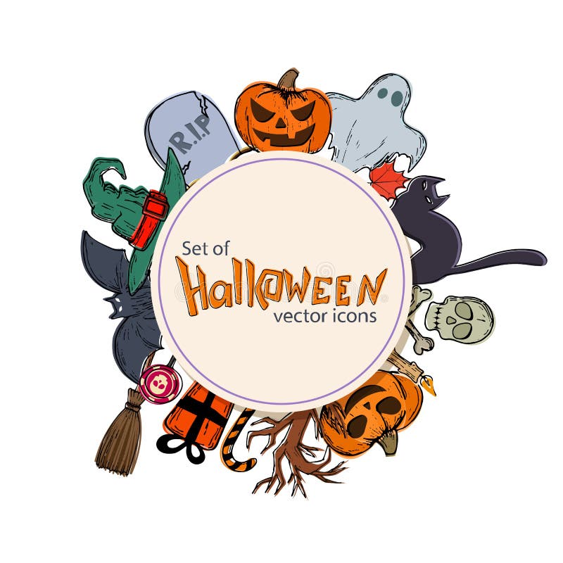 Circle Shape Template with Halloween Icons Stock Vector - Illustration ...