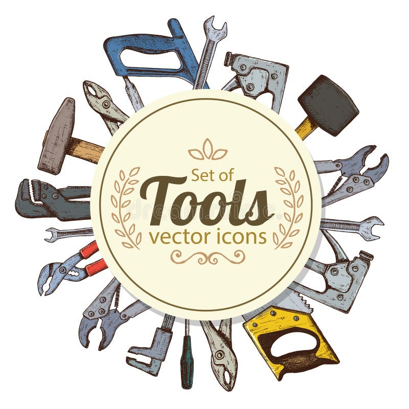 Circle Shape Template with Repair Tools Icons Stock Vector ...