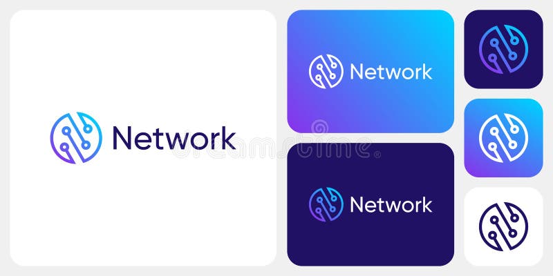 Circle Shape Vector Logo Design with Geometric Technology Connection in ...