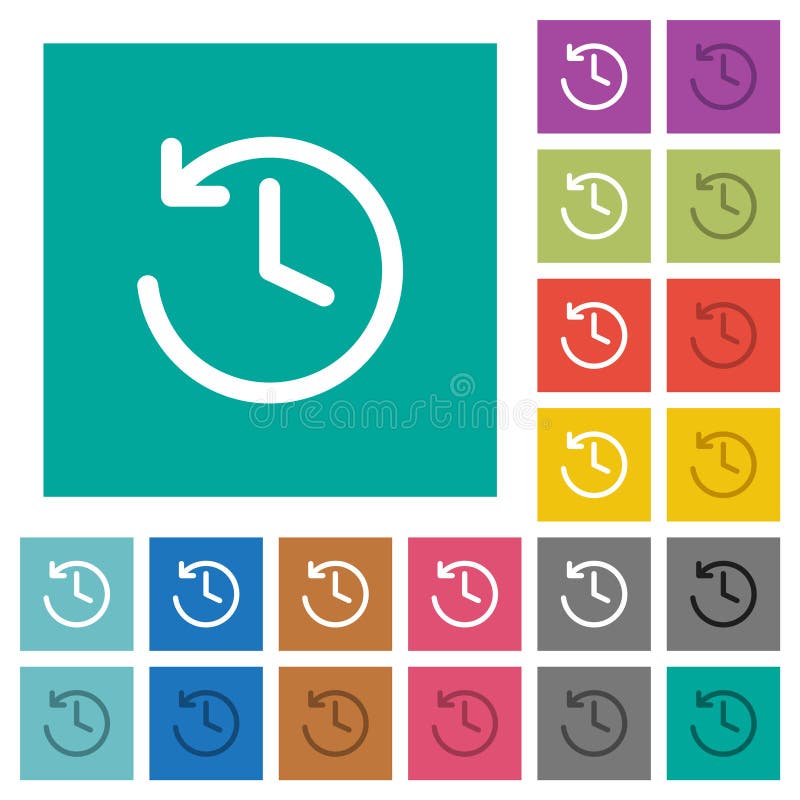 Circle Shaped Backward Arrow and Clock Square Flat Multi Colored Icons ...