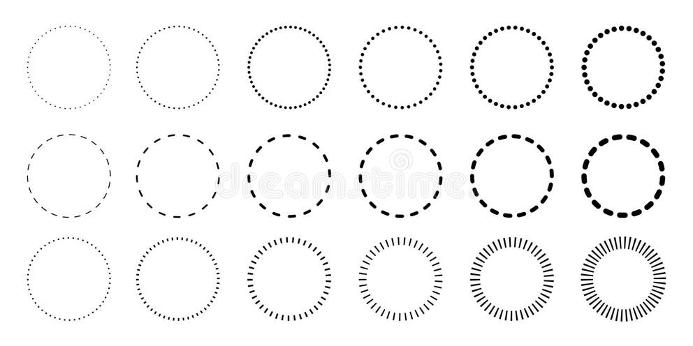 Circle Shapes Set with and Dots and Dashed Lines, Dotted and Dashed ...