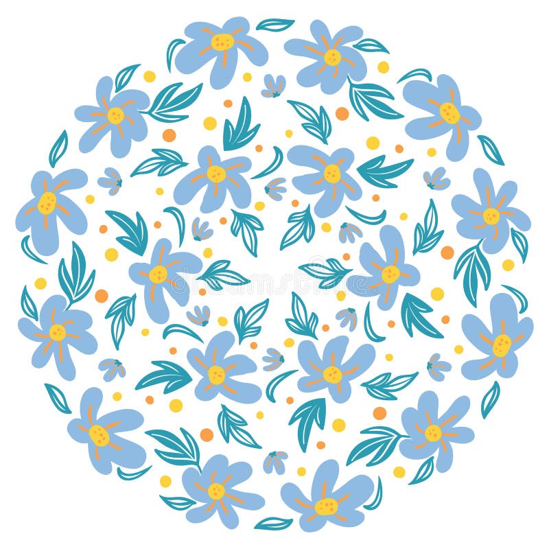 Circle of Simple Light Blue Flowers with Leaves Stock Vector ...