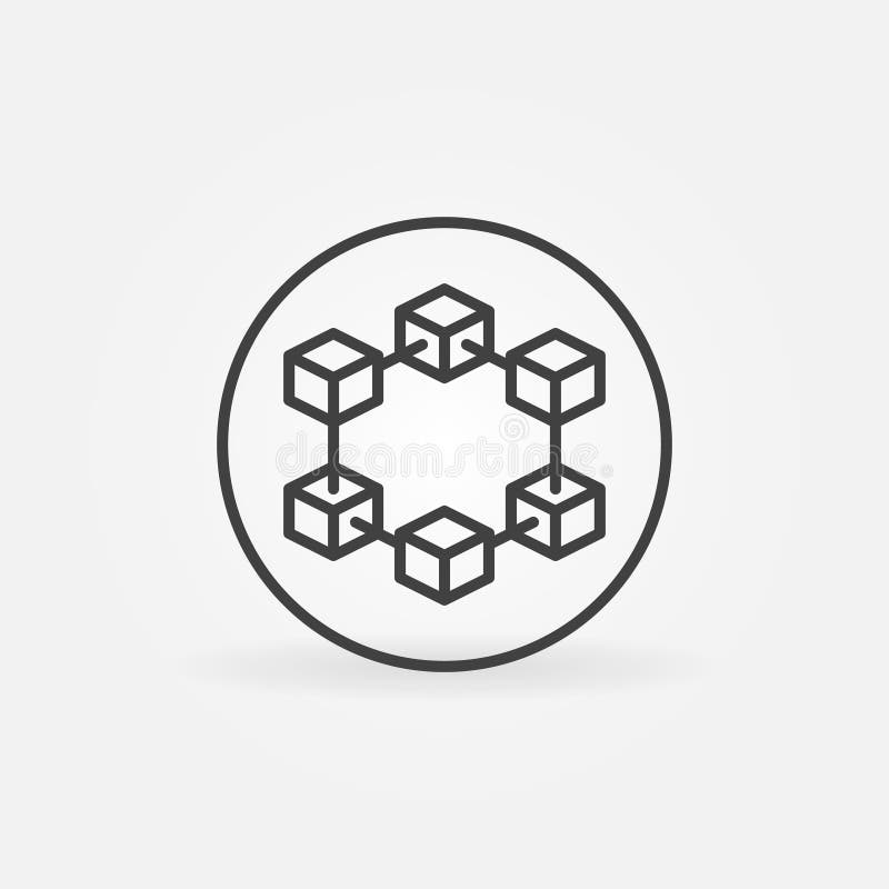 Circle with Six Blocks Vector Thin Line Blockchain Concept Icon or Sign ...