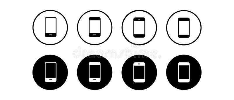 Circle Smartphone Vector Icon Set. Mobile Phones Device Front View ...