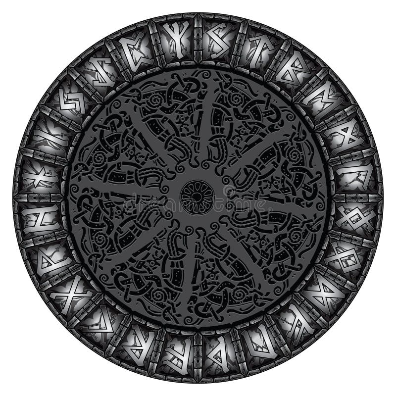Circle of Stone Shining Scandinavian Runes Stock Vector - Illustration ...
