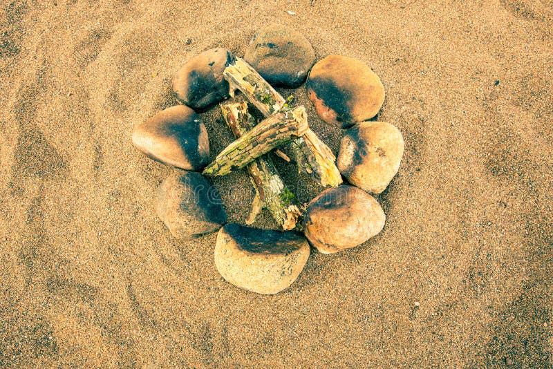 Circle of Stones with Firewoods for the Bonfire Stock Photo - Image of ...