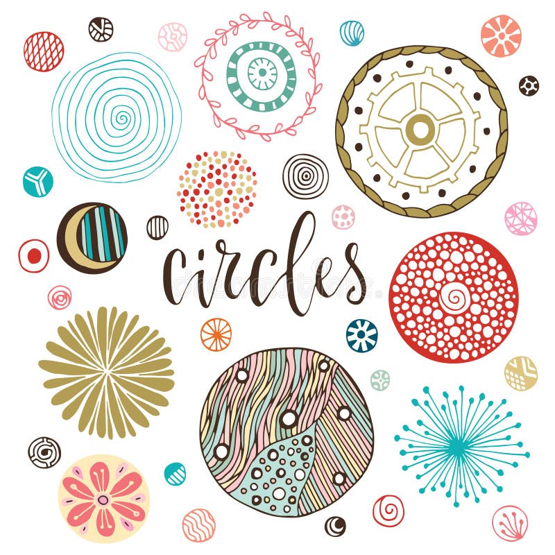 Circle Textures Set. Hand Drawn Isolated Decorations Stock Vector ...