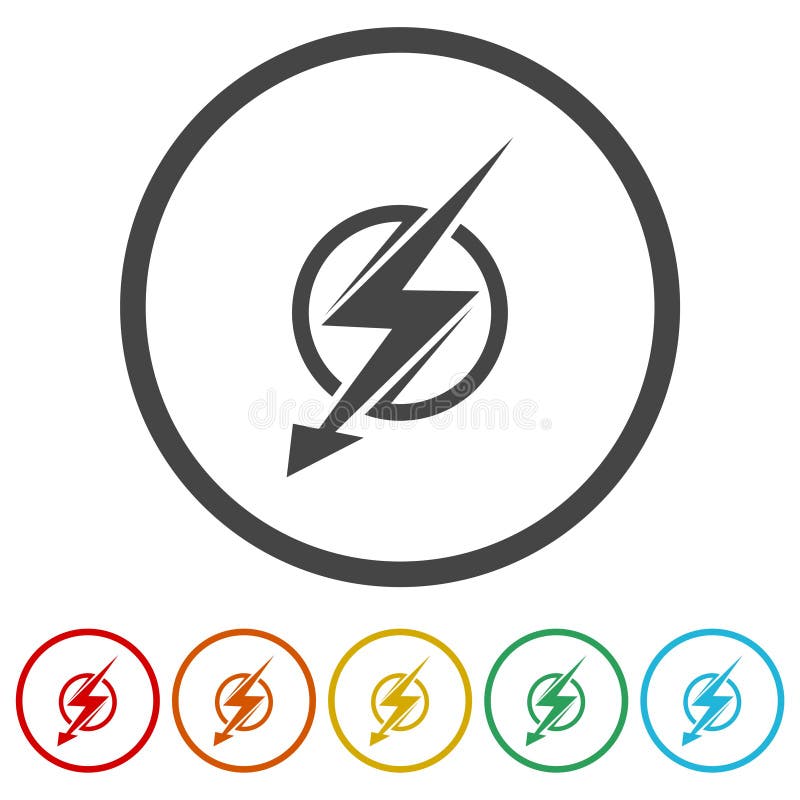 Circle Thunder Lightning Logo. Set Icons in Color Circle Buttons Stock ...