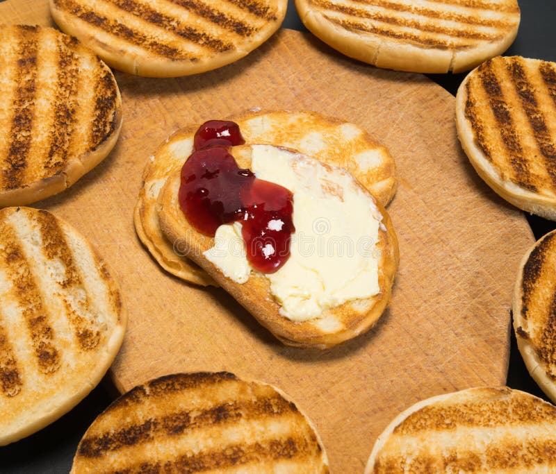 Circle of Toast, in the Center of the Oil and Jam Stock Image - Image ...
