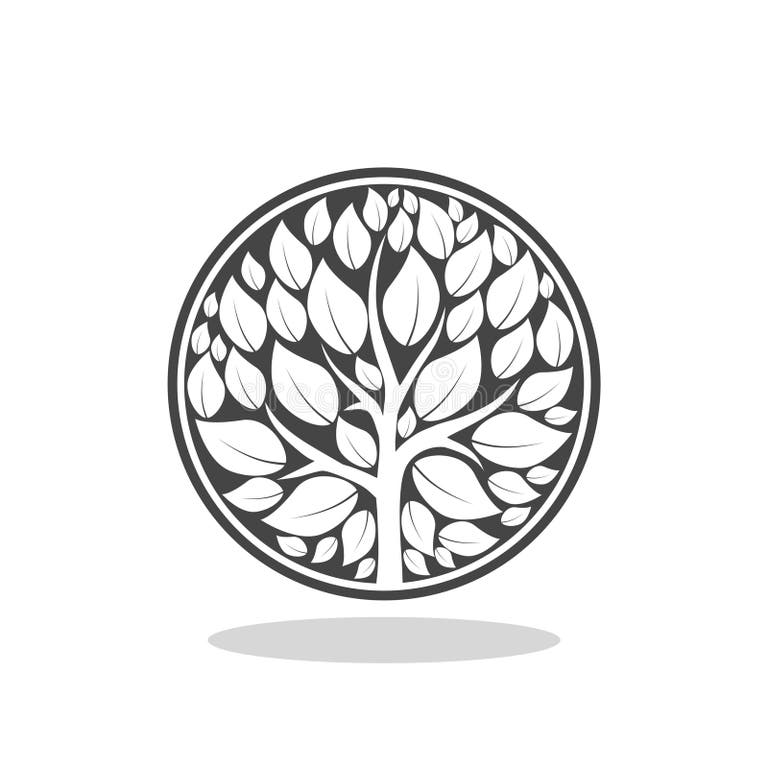 Circle Tree Logo Icon with Shadow Stock Illustration - Illustration of ...
