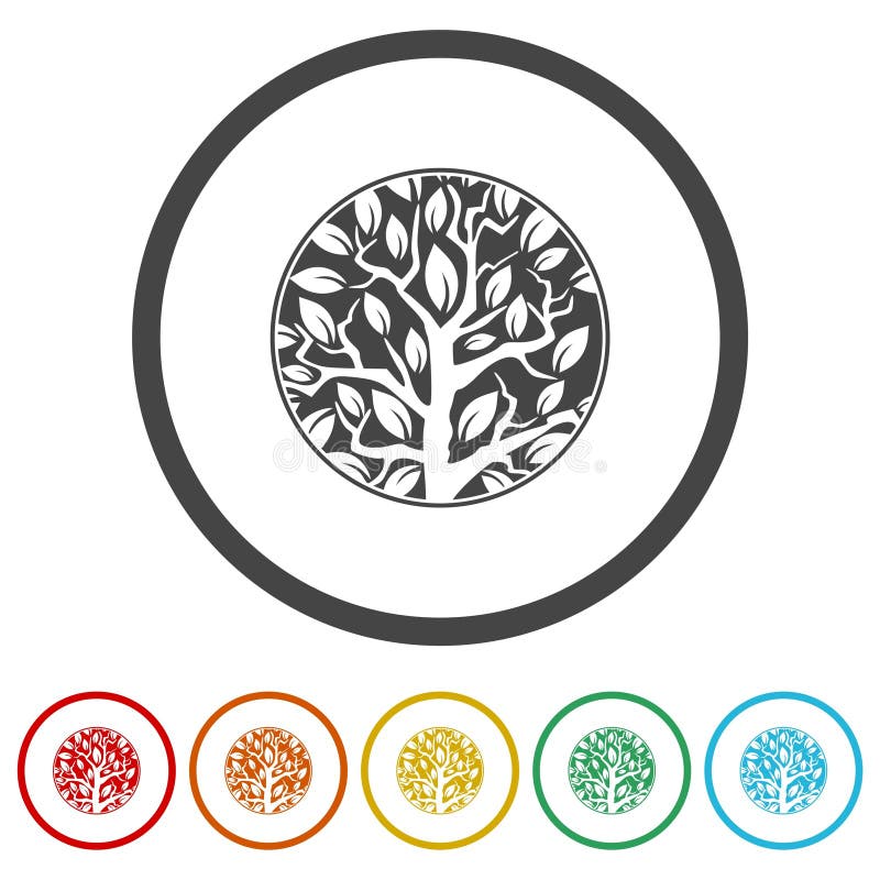 Circle Tree Logo. Set Icons in Color Circle Buttons Stock Vector ...