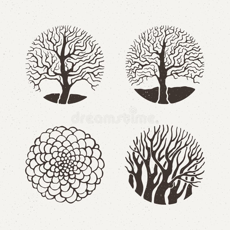 Circle Trees Set. Vector Illustration. Pattern Geometric Figure Stock ...