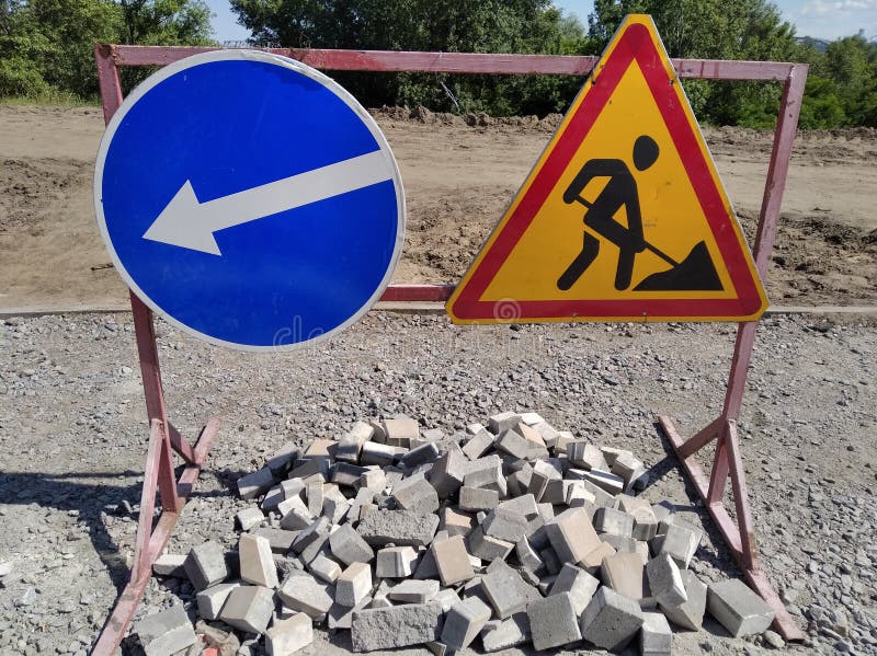 Circle and Triangle Warning Road Signs Stock Image - Image of ...