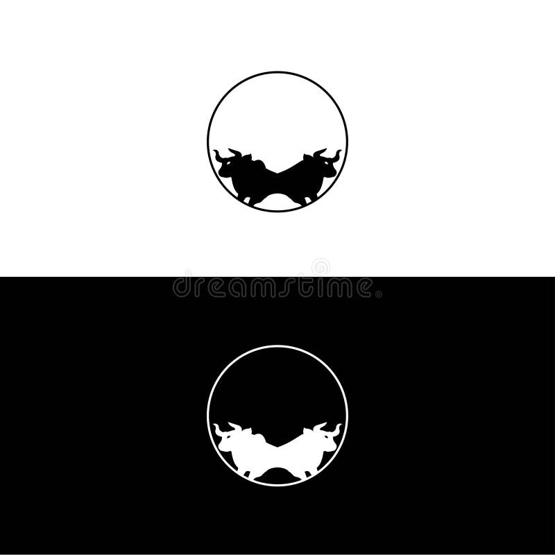 Circle Two Black and White Bull Animal Logo Stock Vector - Illustration ...
