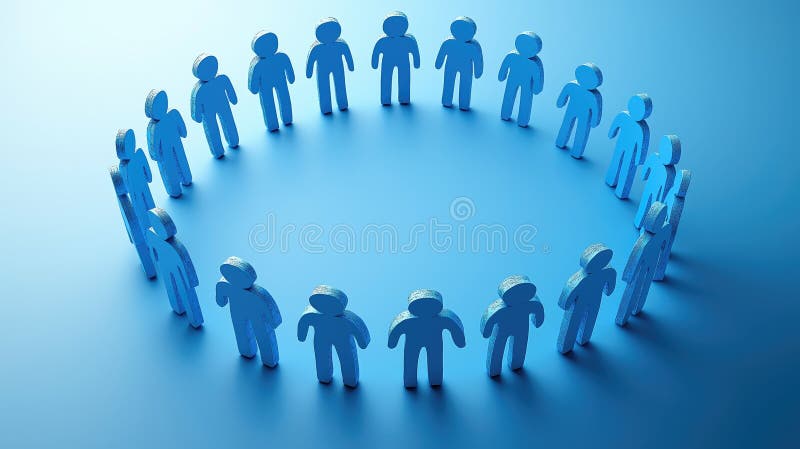 Circle of Unity: Blue Human Figures Standing in a Circle on a Blue ...