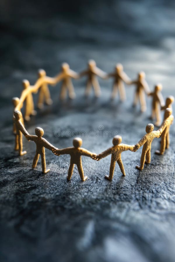 Circle of Unity: Connected Figures in a Symbolic Group Holding Hands ...