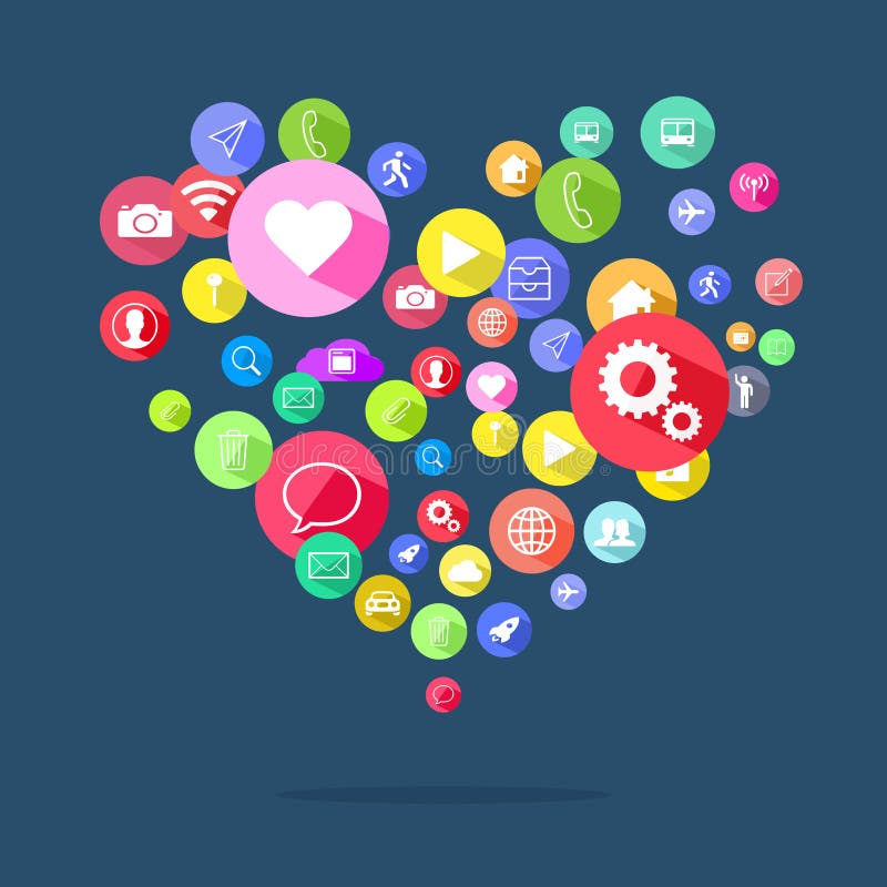 Circle Various Icons in the Shape of a Heart. Online Social ...