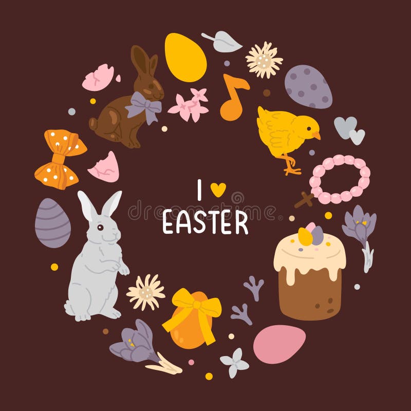 A Circle of Vector Cartoon Easter Icons Stock Vector - Illustration of drawn, simple: 312453866