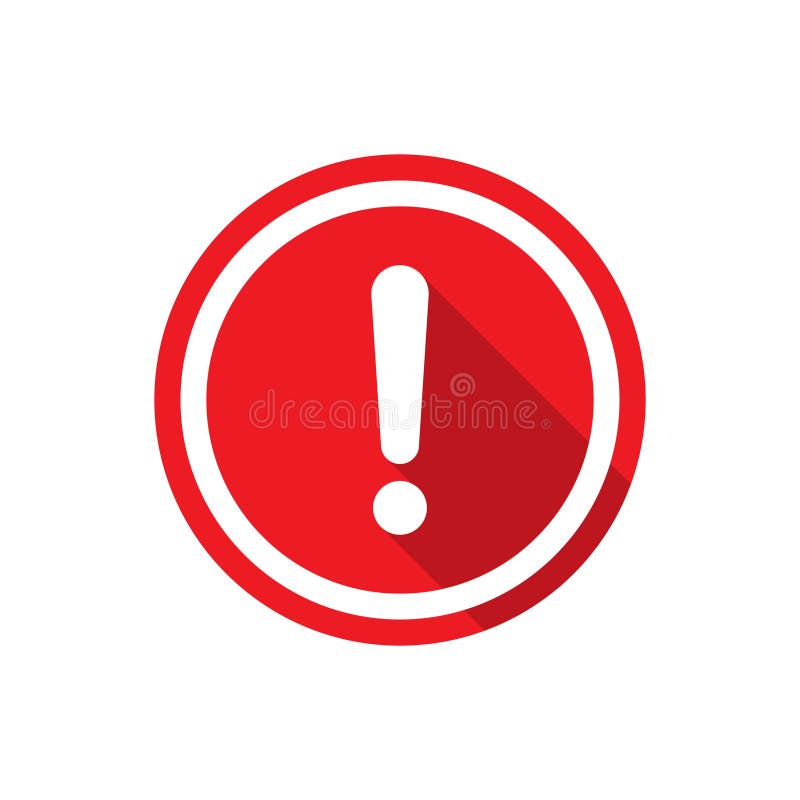 Circle Warning Sign Icon with Long Shadow. Danger, Caution Symbol Stock ...