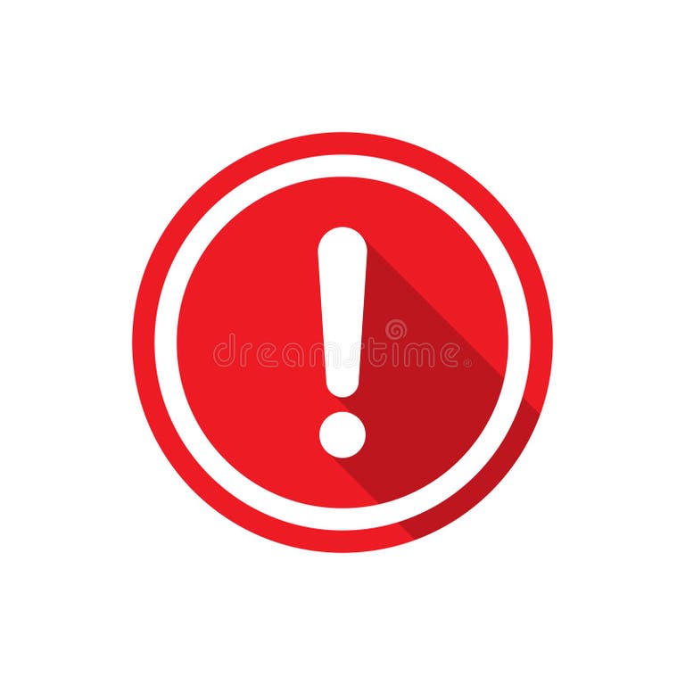 Circle Warning Sign Icon with Long Shadow. Danger, Caution Symbol Stock ...