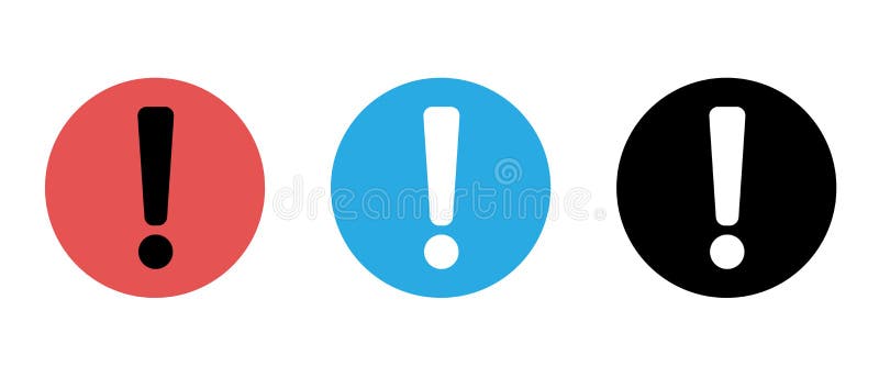 Circle Warning Symbols with Exclamation Mark on White Background. Stock ...