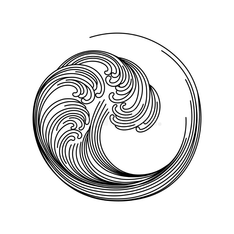 Circle Wave Graphics. Sea Wave Storm Linear Style. Idea for a Tattoo ...