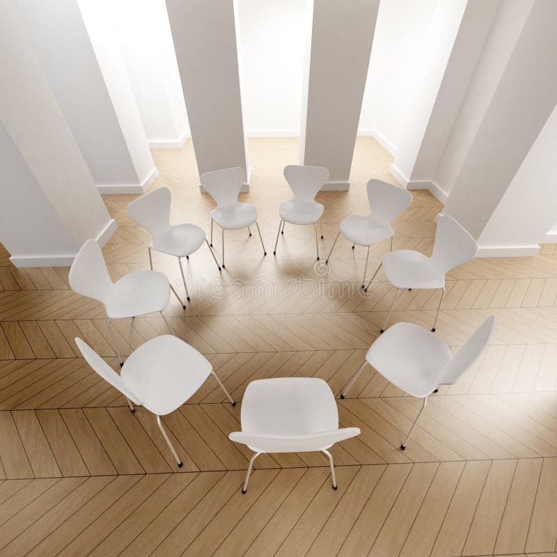 Circle of white chairs stock illustration. Illustration of circle - 3409562