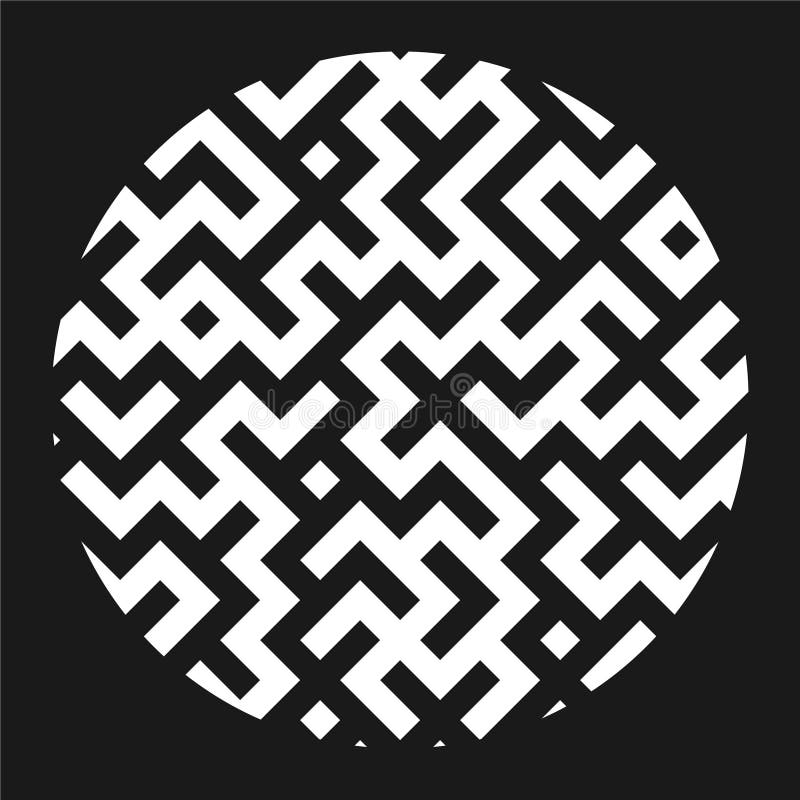 Circle White Thick Line Maze Pattern on Black Color Background Stock ...