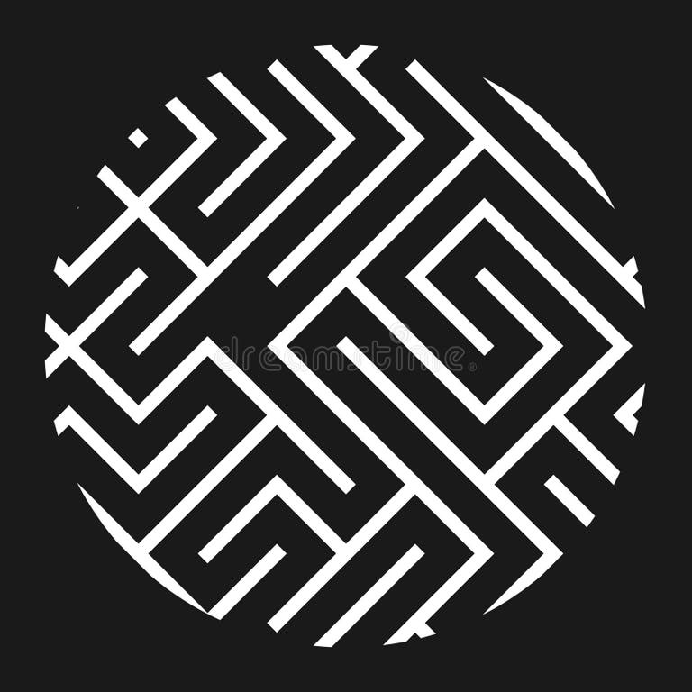 Circle White Thin Line Maze Pattern on Black Color Background Stock ...