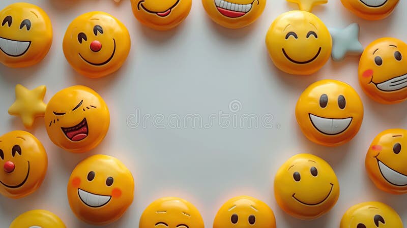 A Circle of Yellow Smiley Face Emoticons with a White Background Stock ...