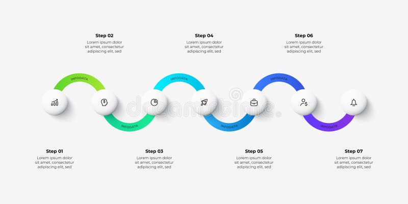 7 Circles are Arranged in a Horizontal Row with Zigzag Line. Concept of ...
