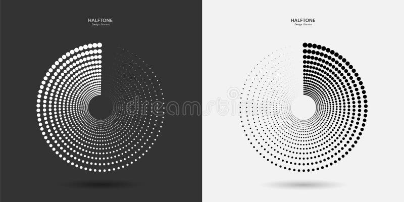 Circles of Dotted Halftones with a Shadow on a Black White Background ...