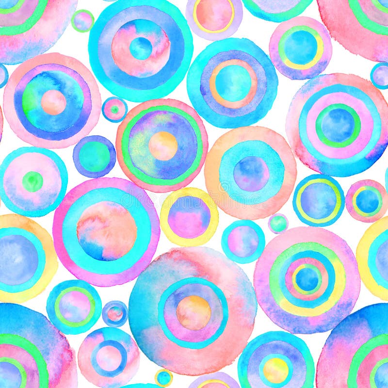 Circles Multi-colored Watercolor Seamless Pattern. Abstract Watercolour ...