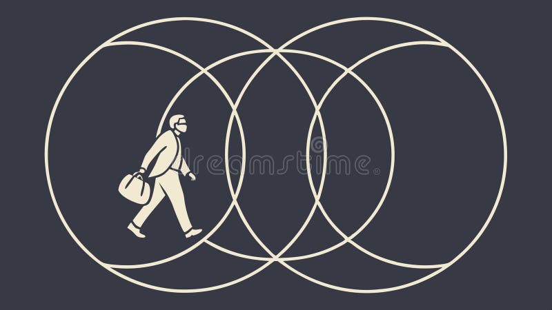 Circles and Person Walking, Abstract Movement Illustration. Vector ...