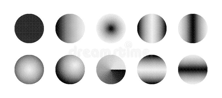 Circles with Various Bitmap Dither Gradient Vector Set Isolated on ...
