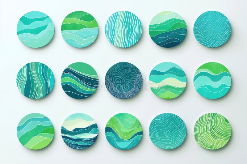 Circles with Wavy Patterns Isolated on White Background Stock ...