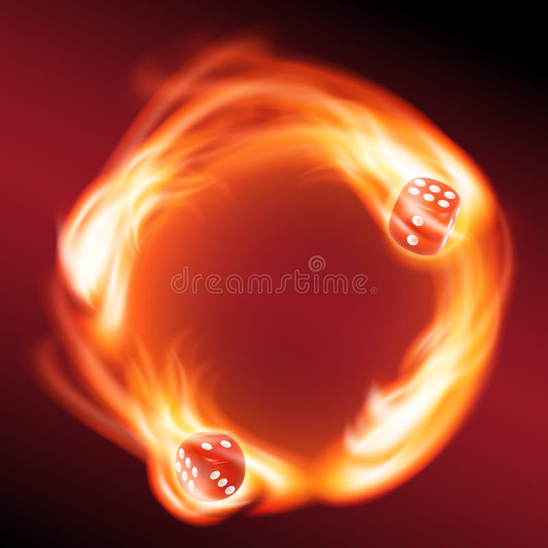 Red dice in fire stock vector. Illustration of roll, fire - 74945115