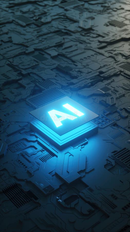 Circuit Board and AI Micro Processor, Artificial Intelligence. 3d ...