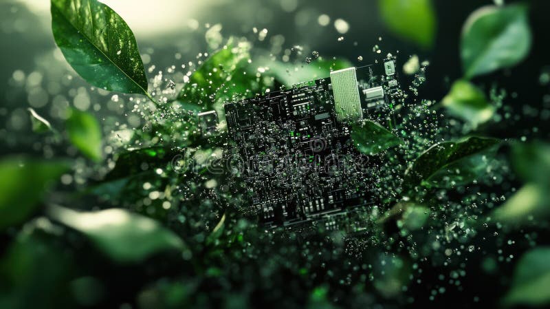 Eco-friendly Technology: Circuit Board and Leaves Stock Illustration ...