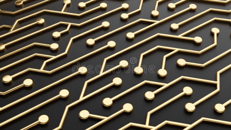 Circuit Board Background. Golden Microchip. Technology Concept. 3D ...