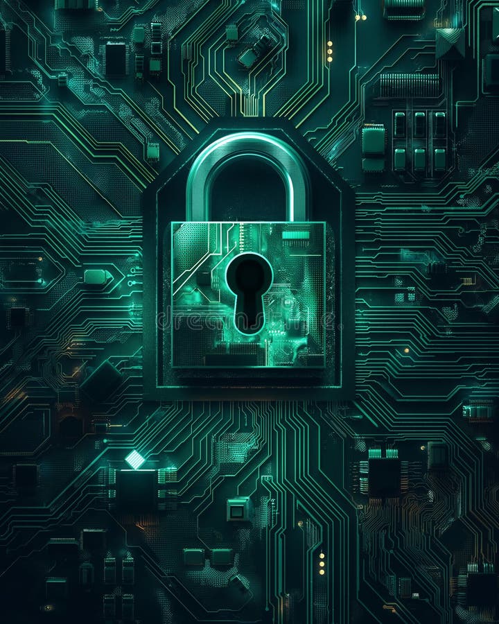 Circuit Board Background with Lock Symbol Symbolize Computer Security ...