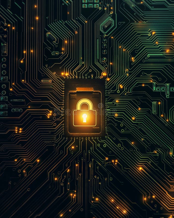 Circuit Board Background with Lock Symbol Symbolize Computer Security ...