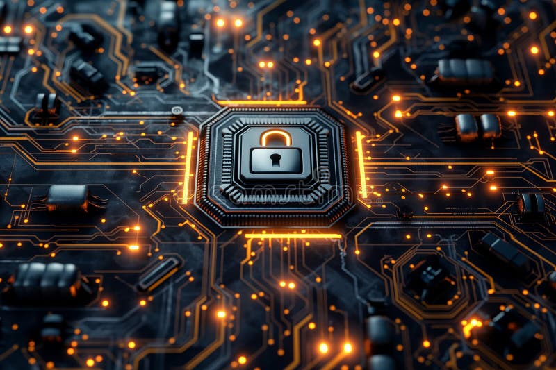Circuit Board Background with Lock Symbol Symbolize Computer Security ...