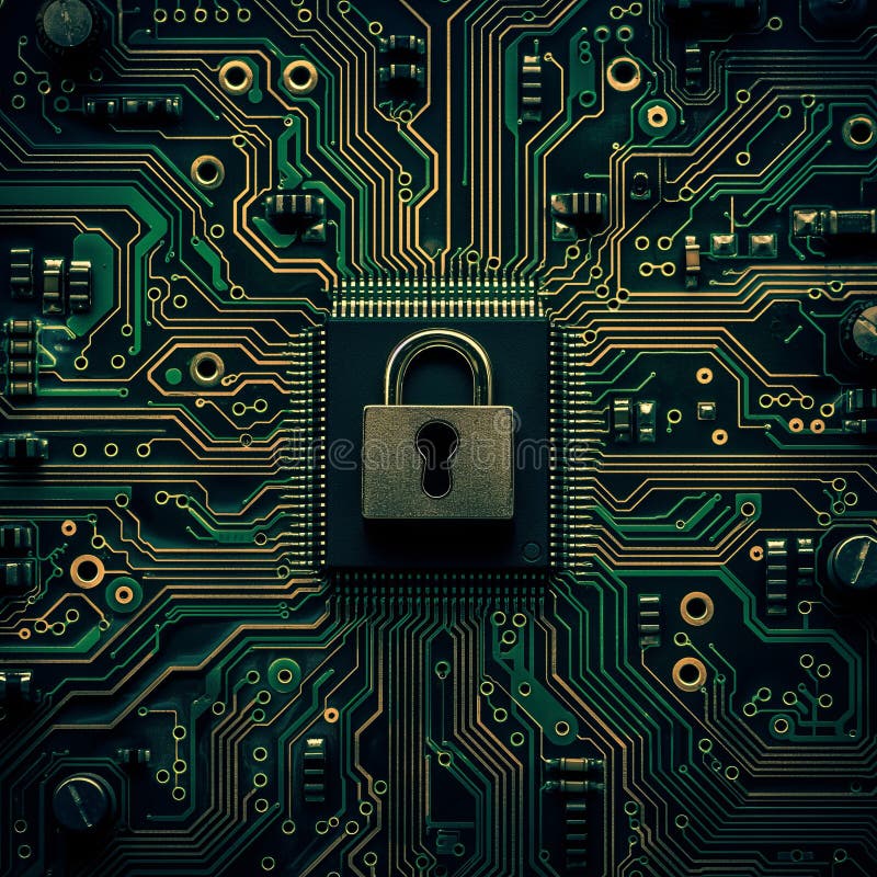 Circuit Board Background with Lock Symbol Symbolize Computer Security ...