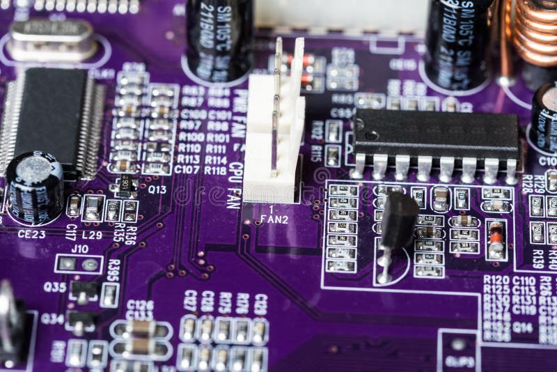 A Violet Circuit Board Close Up Stock Photo - Image of colourful ...